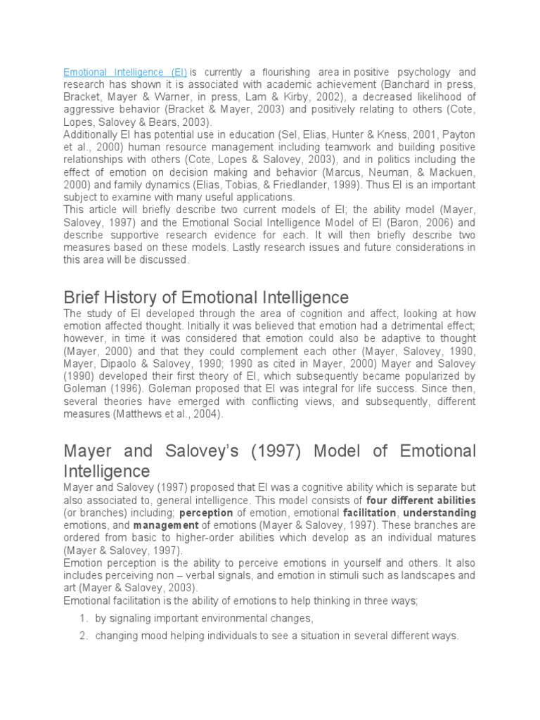 Brief History of Emotional Intelligence | PDF | Emotional Intelligence ...