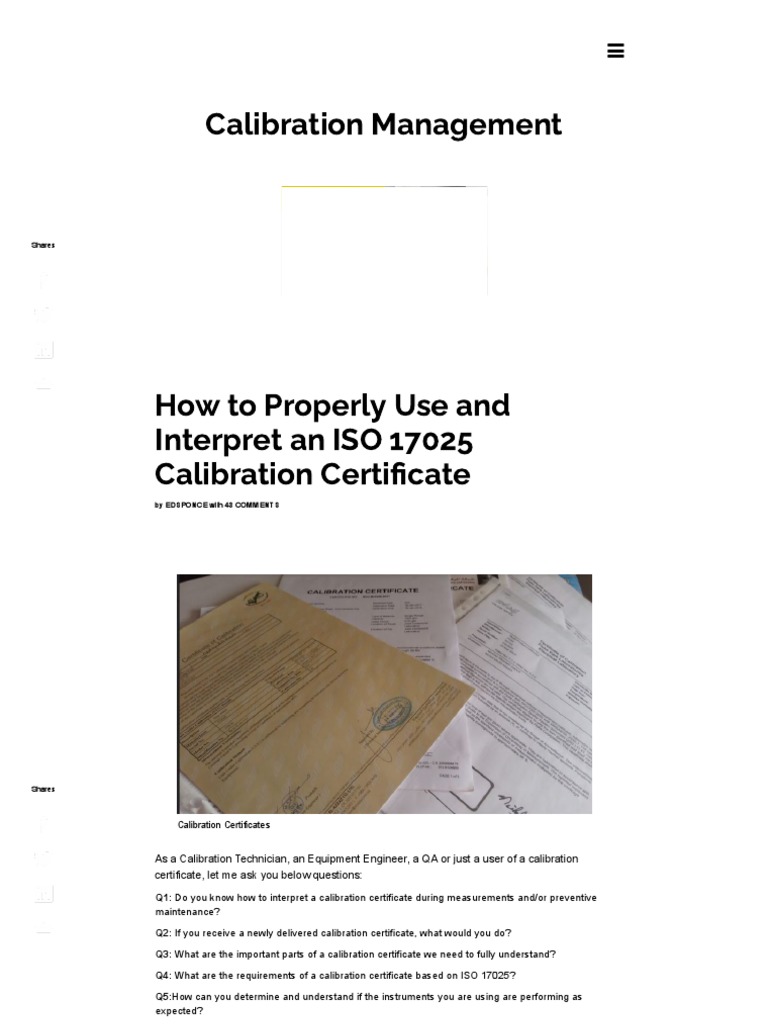 How To Properly Use and Interpret An ISO 17025 Calibration Certificate ...