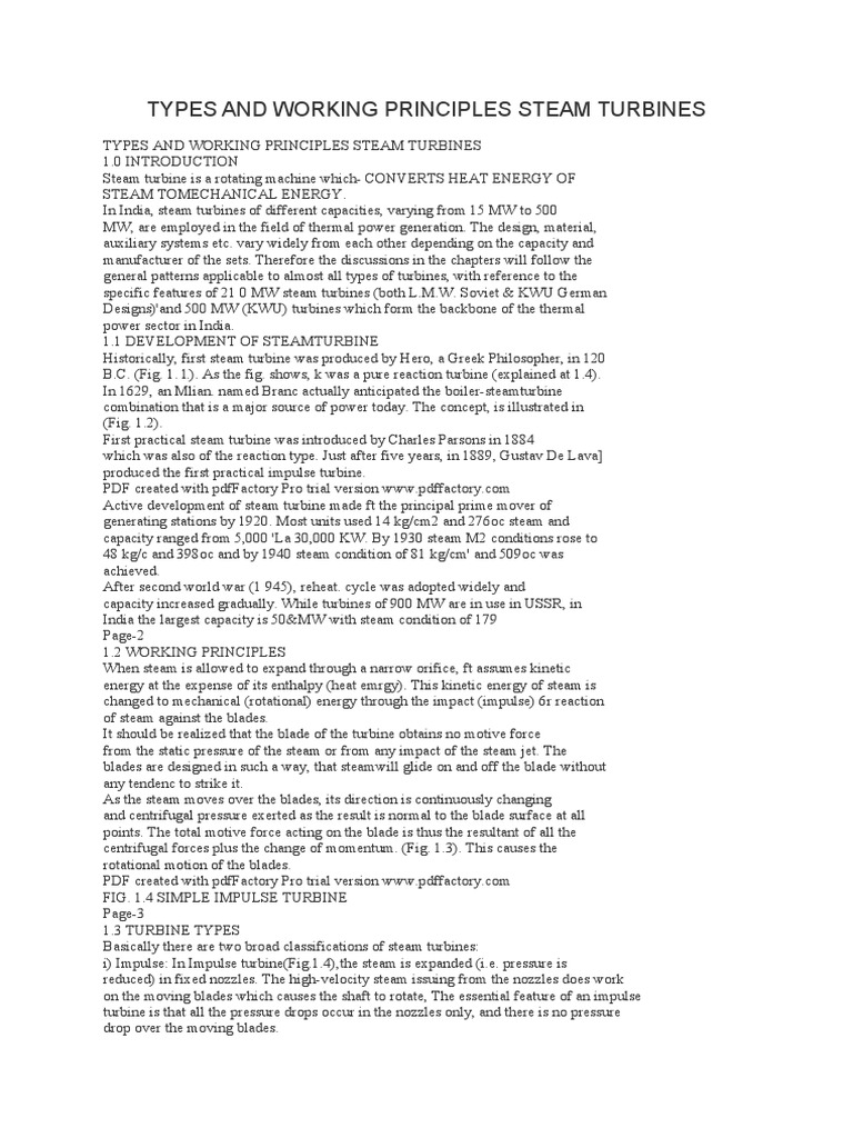 Types and Working Principles Steam Turbines | PDF | Turbine | Steam Engine