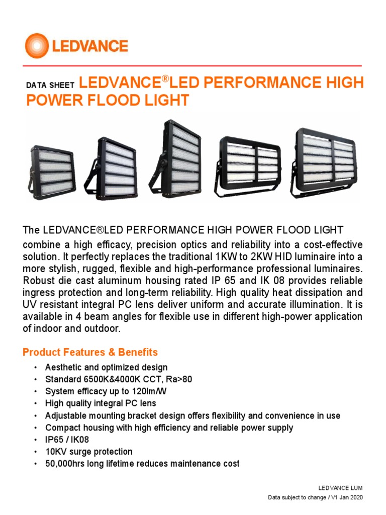 Led Performance High Power Flood Light | PDF | Lighting | Manufactured Goods