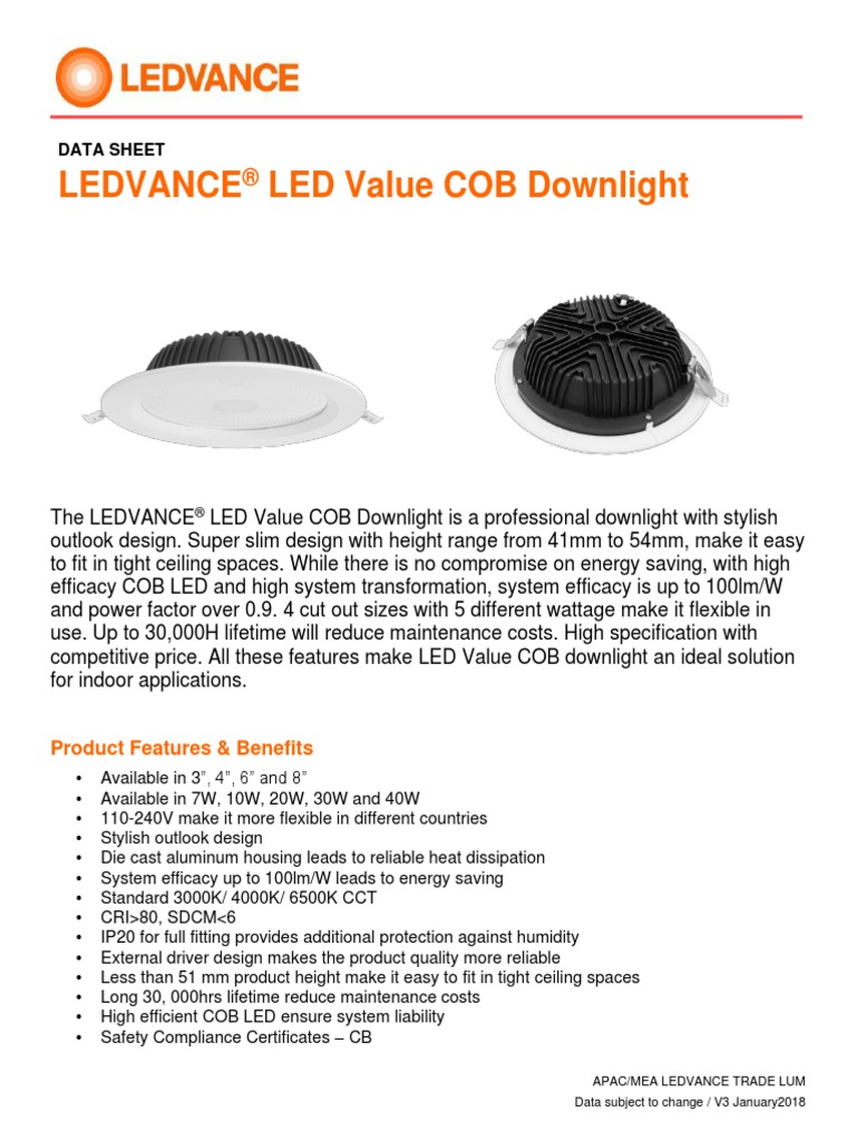 Ledvance Apm Led Value Cob DL - Ti Sheet - en | PDF | Electrical ...