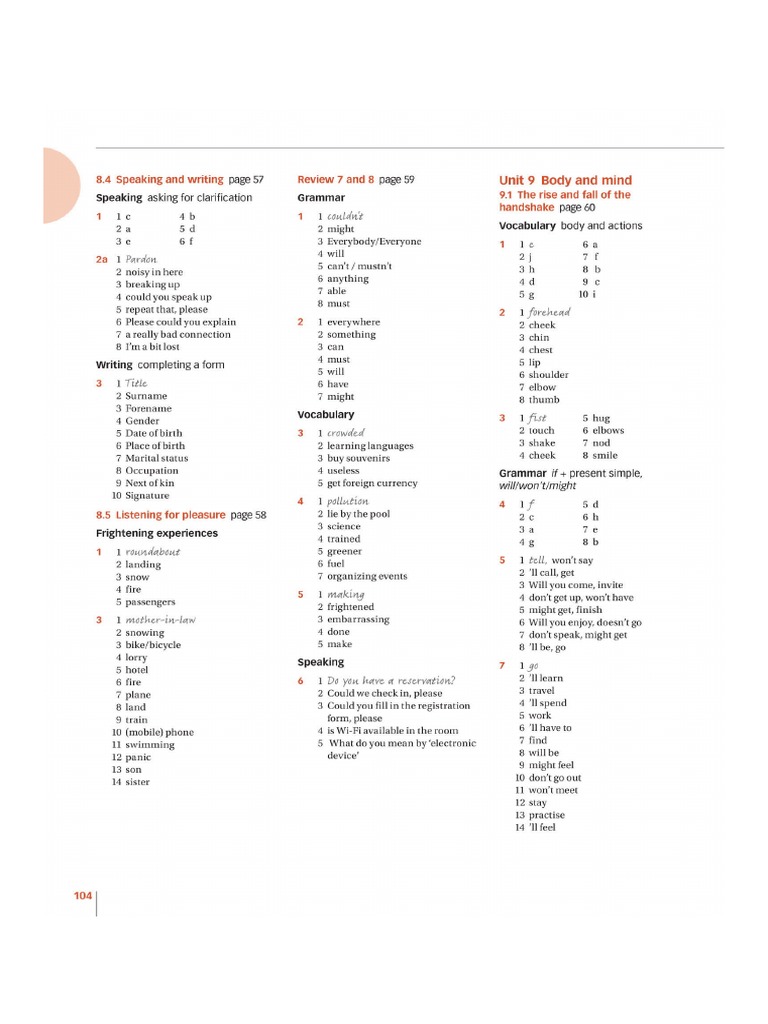 Pre-Intermediate B1 - Workbook ANSWERS | PDF
