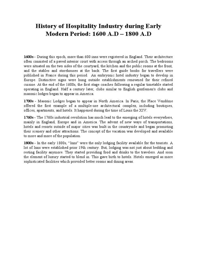 Early Modern Hospitality Evolution | PDF | Inn | Hotel