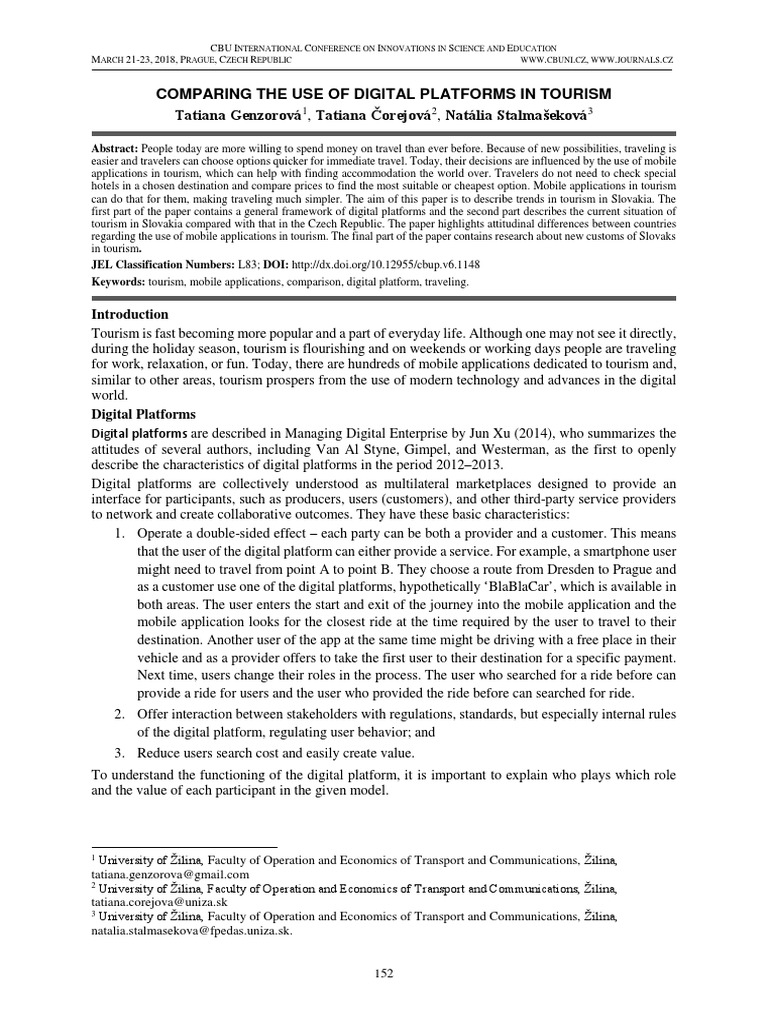 Comparing The Use of Digital Platforms in Tourism | PDF | Mobile App ...