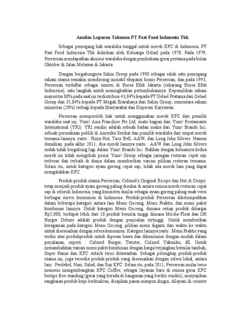 Laporan Tahunan KFC (Anisa Akmalia) | PDF