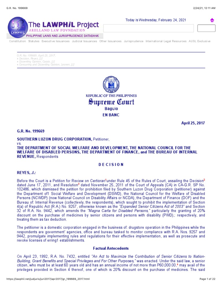 4 Southern Luzon Drug Corporation vs. Department of Social Welfare and ...
