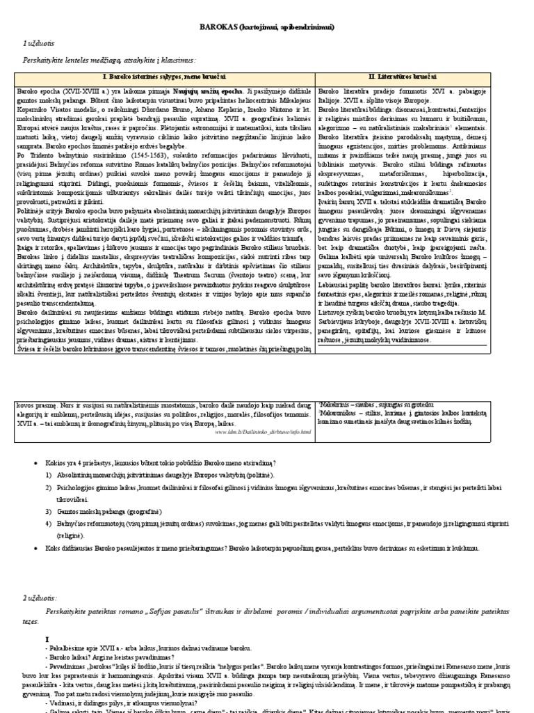 BAROKAS (Kartojimui, Apibendrinimui) | PDF