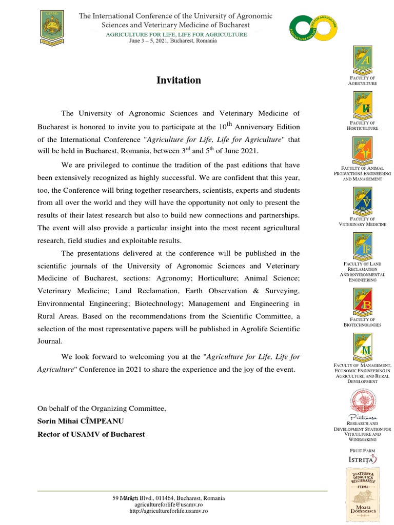 Invitation to Agriculture Conference 2021 | PDF | Science And ...
