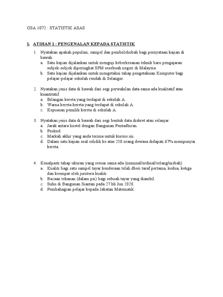 Soalan Tutorial Statistik Asas | PDF