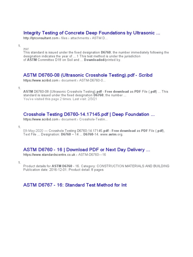 Integrity Testing of Concrete Deep Foundations by Ultrasonic | PDF