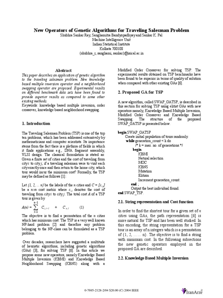 New Operators of Genetic Algorithms For Traveling Salesman Problem | PDF | Genetic Algorithm ...