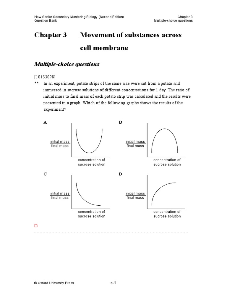 Movement of Substances Across Cell Membrane: Multiple-Choice Questions ...