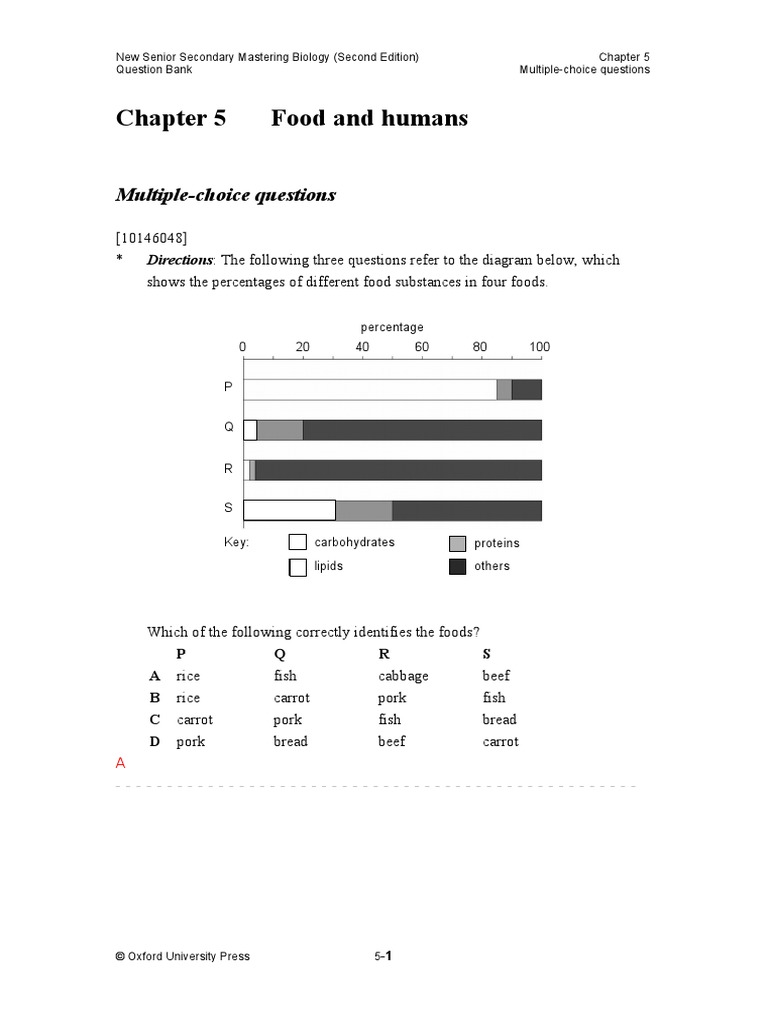 Food and Humans: Multiple-Choice Questions | PDF | Nutrition Facts ...