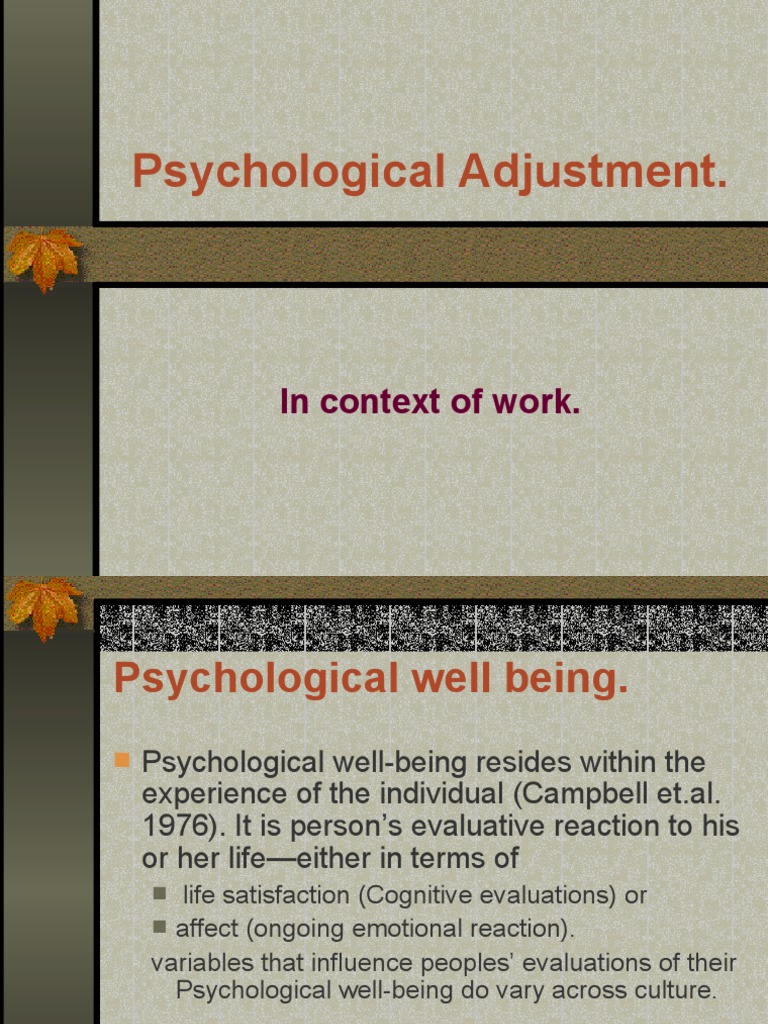 Psychological Adjustment in Work Context | PDF | Nature | Occupational ...