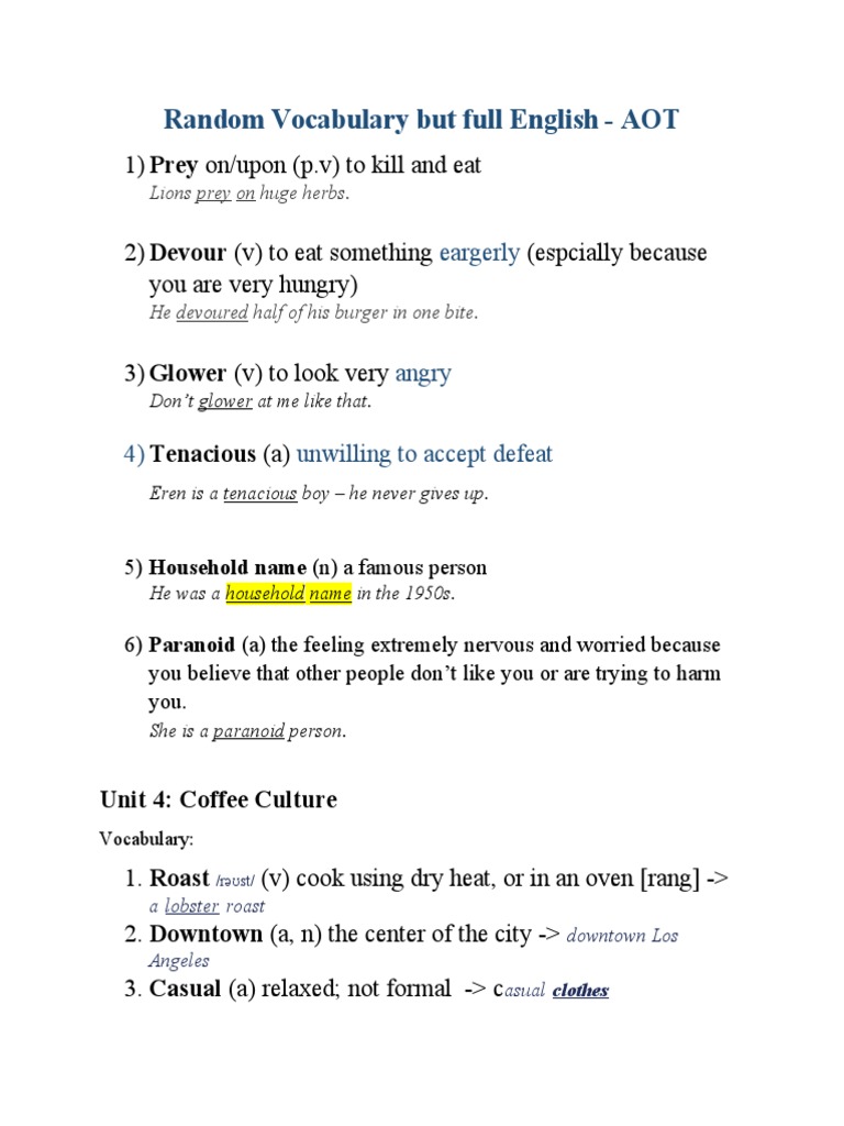 Random Vocabulary But Full English | PDF