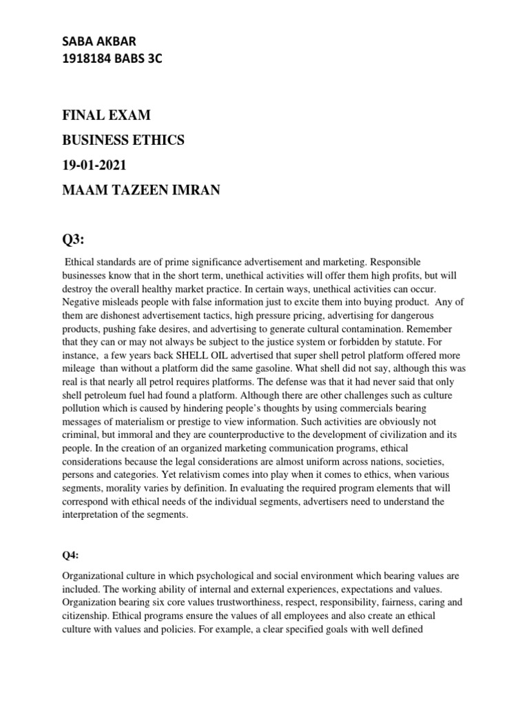 Final Be 1918184 Saba Akbar | PDF | Value (Ethics) | Whistleblower