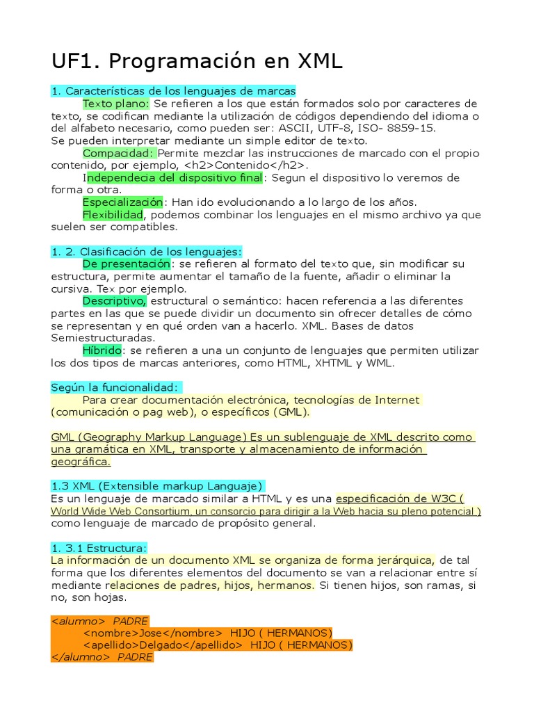 Lenguaje de Marcas Resumen | PDF | Xml | Lenguaje de marcado
