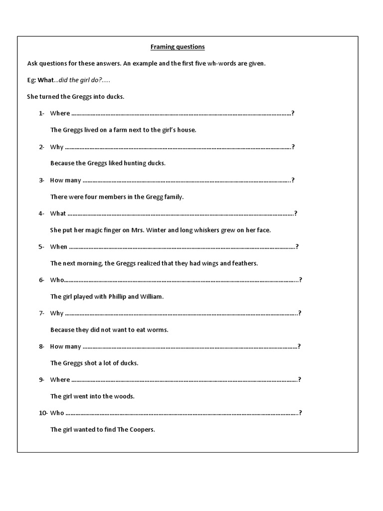 The Magic Finger - Frame Questions-Cards | PDF