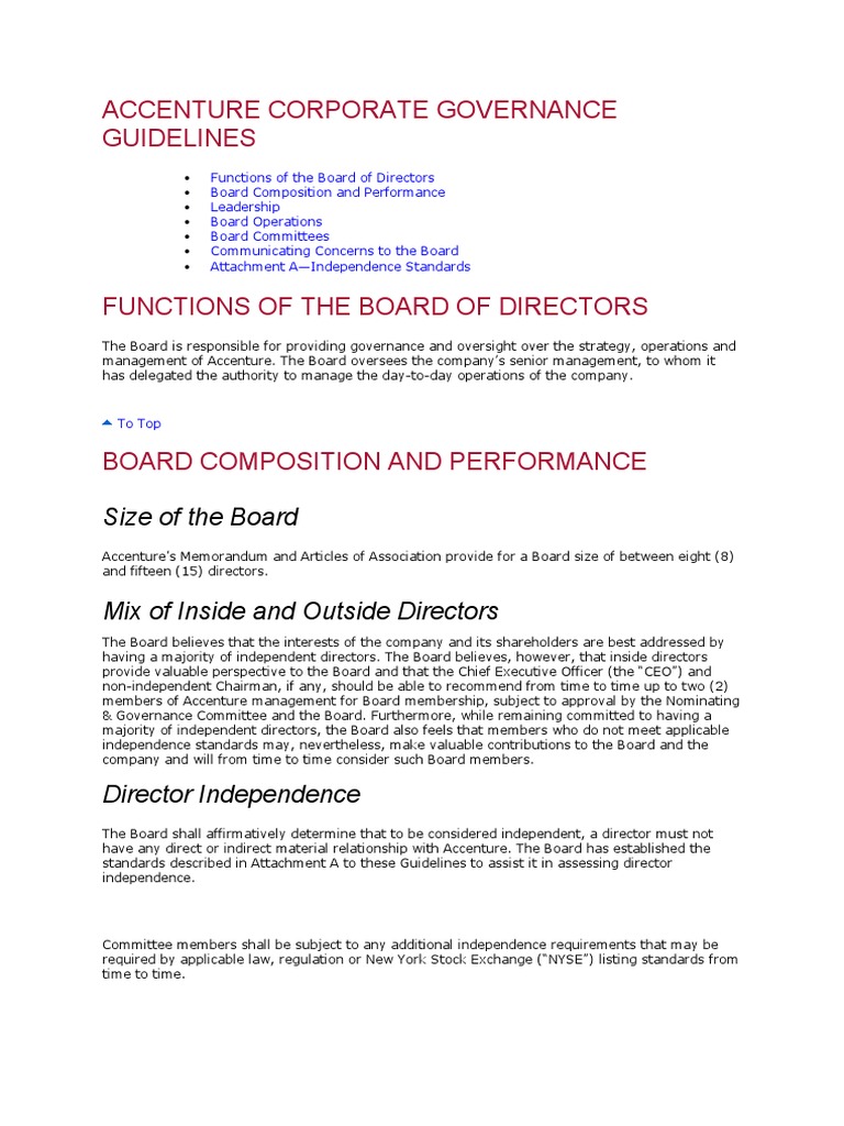 ACCENTURE CORPORATE GOVERNANCE GUIDELINES-board Members Guidelines ...