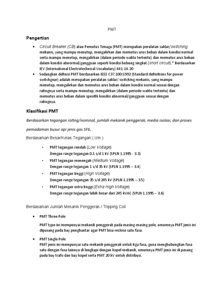 Klasifikasi dan Fungsi Pemutus Tenaga (PMT) | PDF
