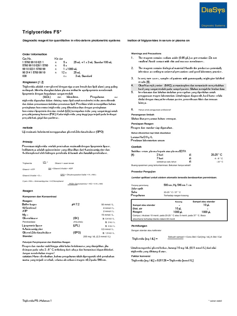 Kit Insert Trigliserida FS | PDF