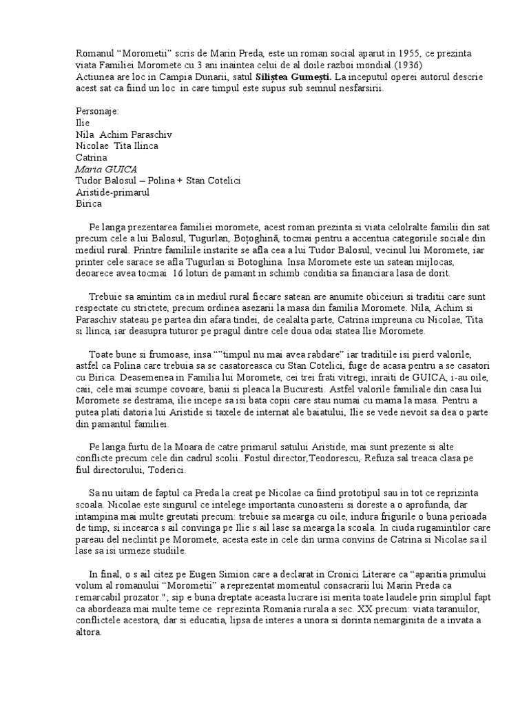 Romanul Morometii | PDF