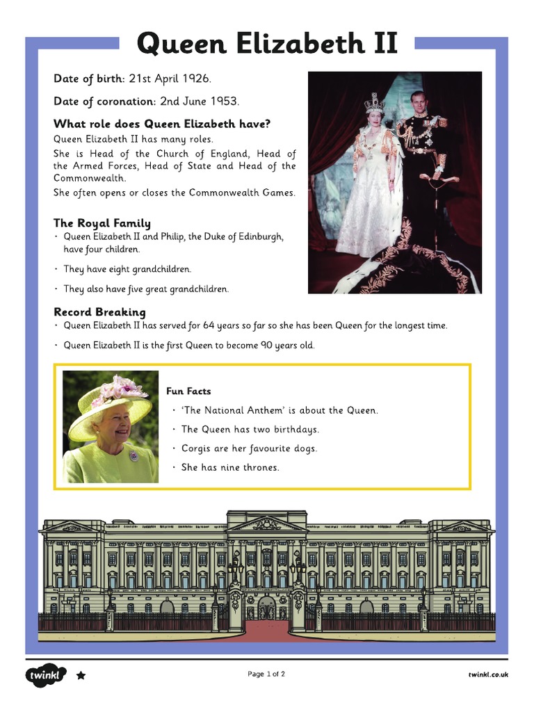 T T 252161 ks1 Queen Elizabeth II Differentiated Reading Comprehension ...