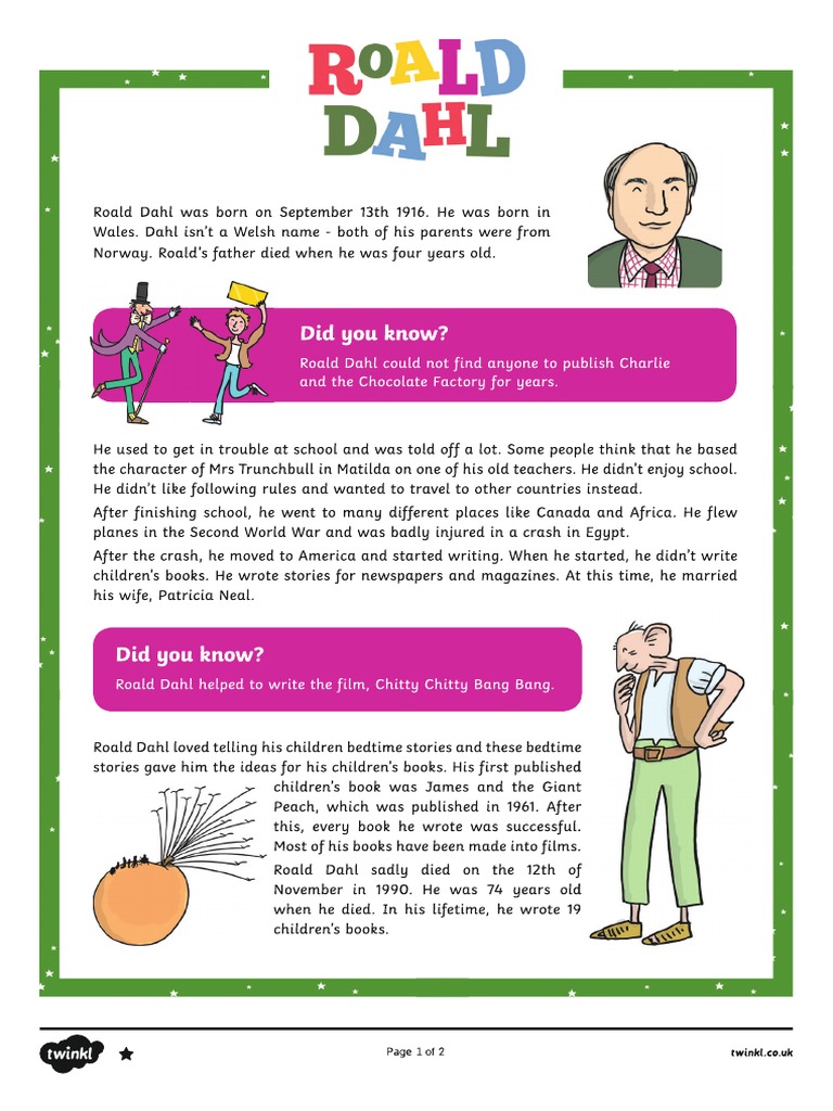 T L 51740 ks1 Roald Dahl Differentiated Reading Comprehension Activity ...