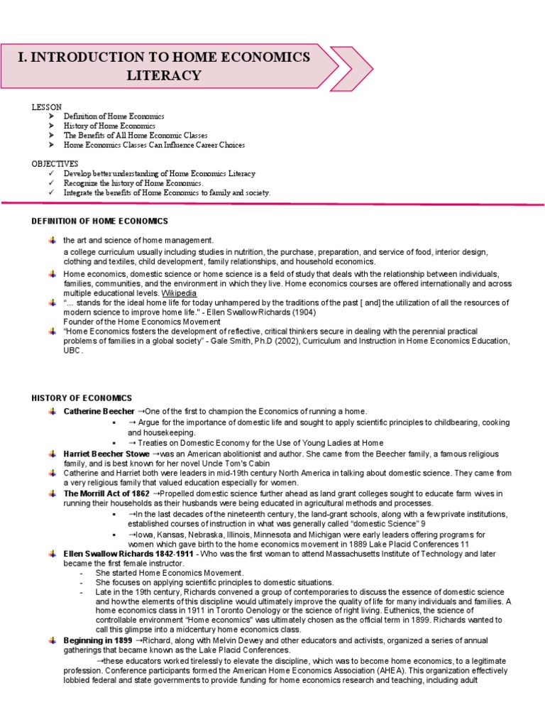 Introduction To Home Economics | PDF | Home Economics | Economics