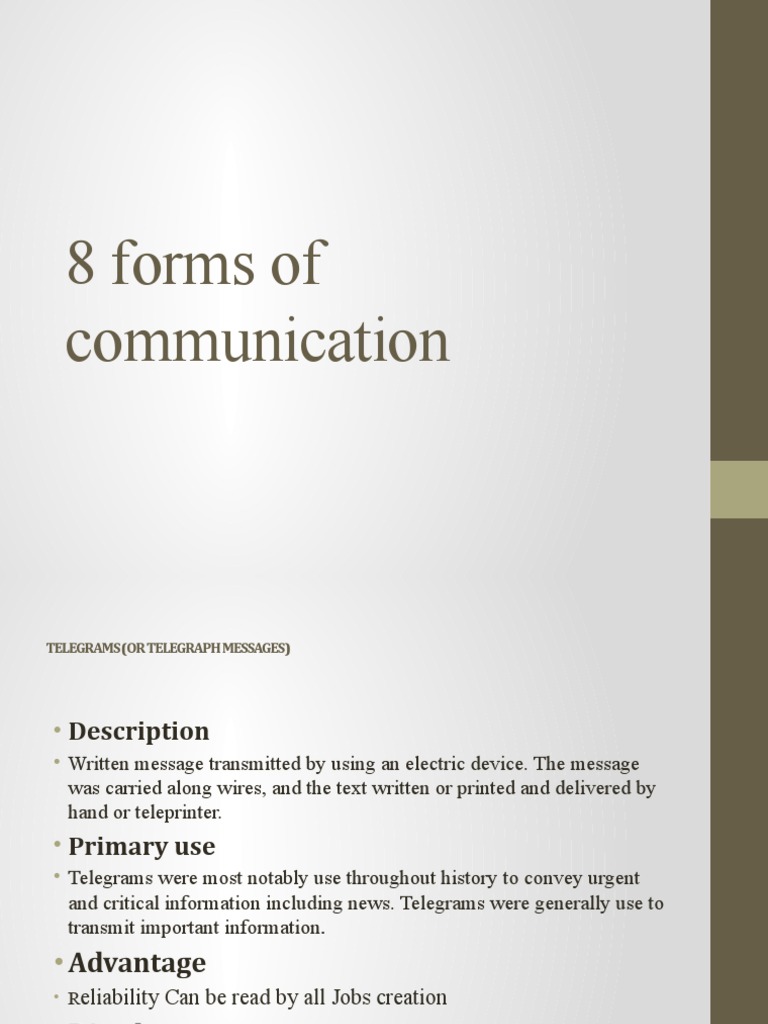 Overview of 8 Communication Forms | PDF | Typewriter | Telegraphy