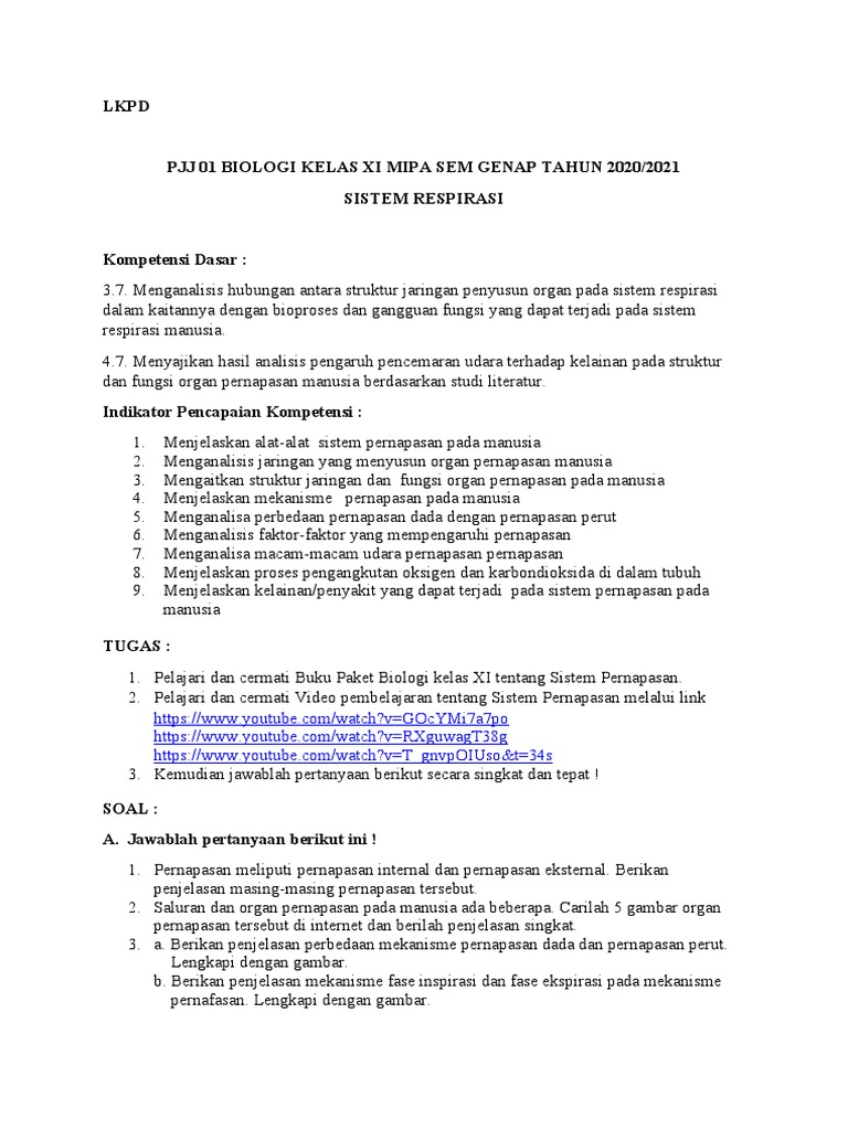 File LKPD PJJ 01 Biologi Kelas Xi Mipa Sem Genap Tahun 2021 | PDF