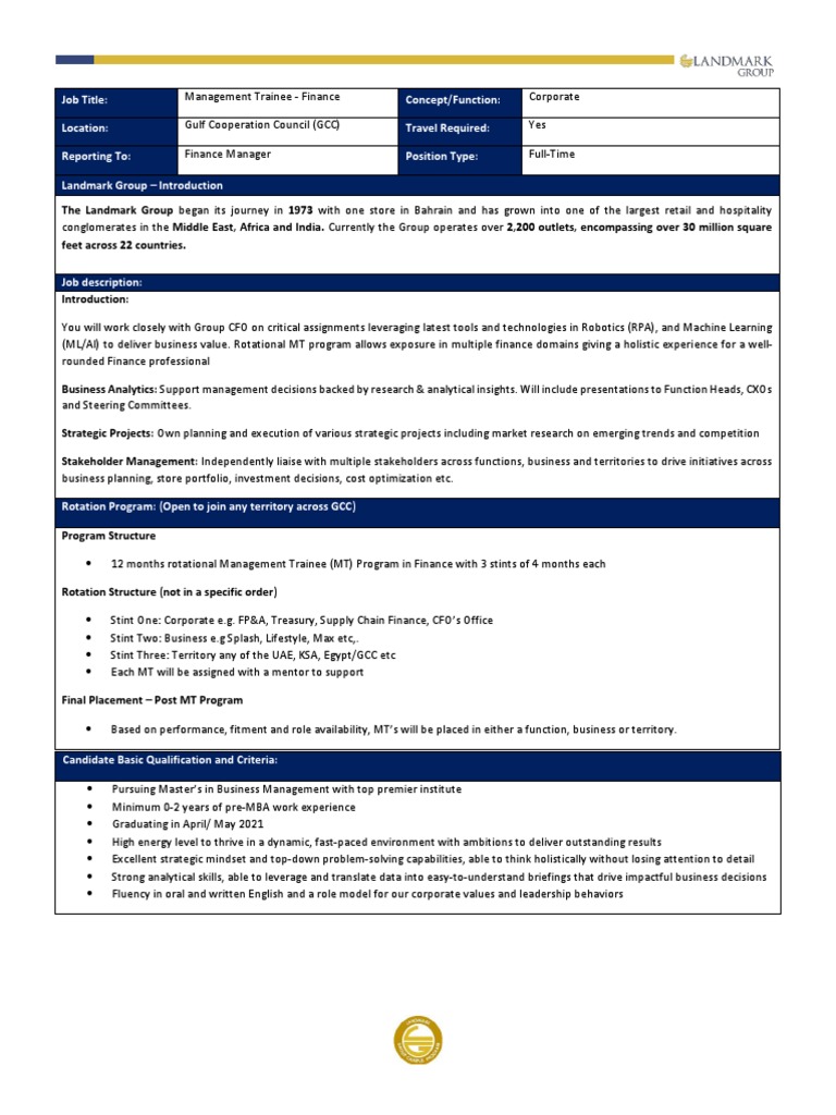 Landmark Group - Job Description | PDF | Gulf Cooperation Council ...