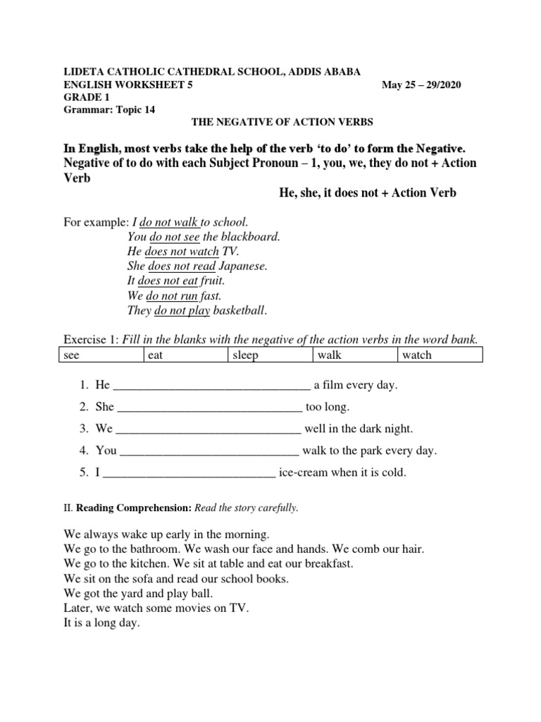 Grade 1 English Worksheet 5 | PDF | English Language | Syntactic ...
