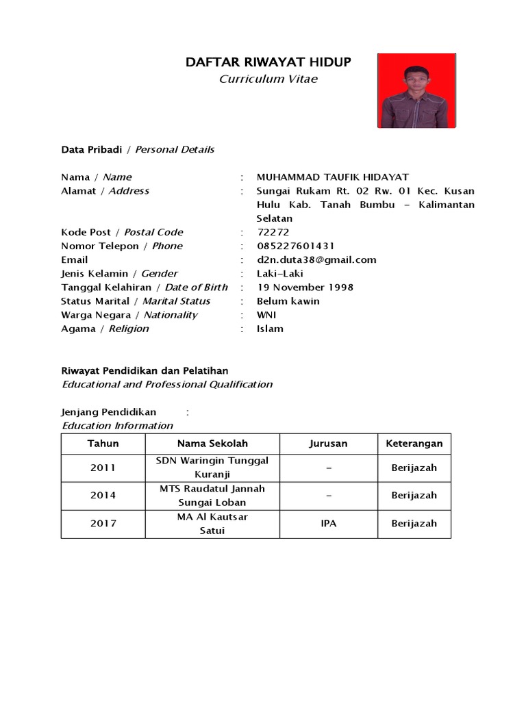 CV Muhammad Taufik Hidayat 2023 | PDF