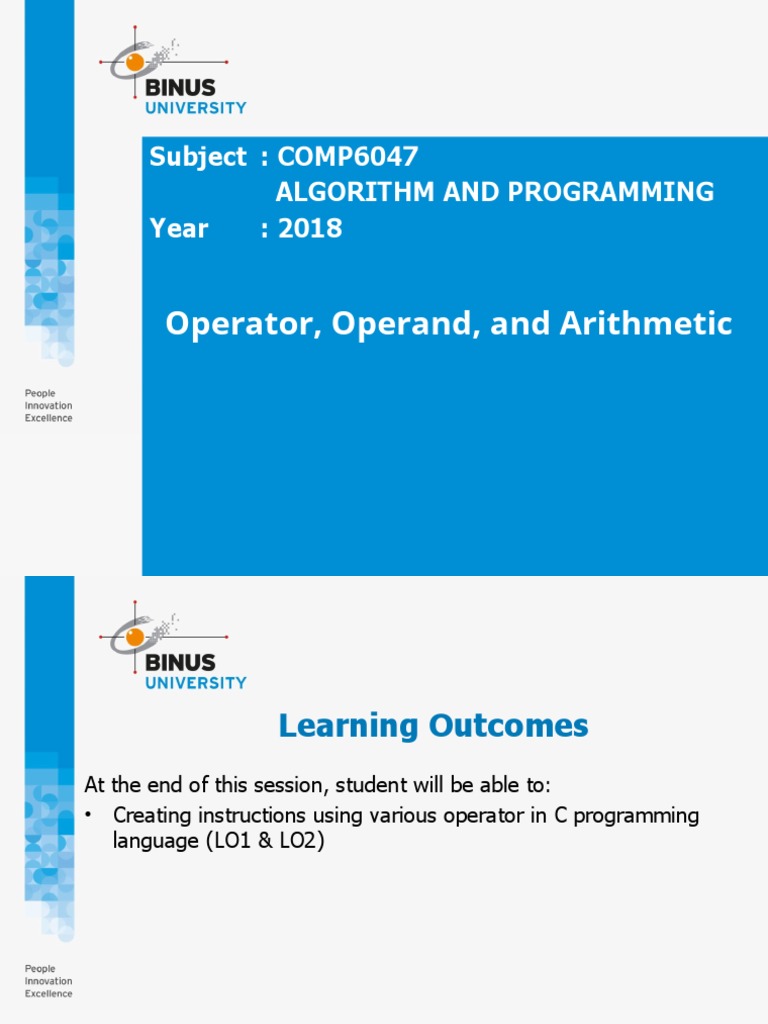 20180728113258D5542 - COMP6047 (L) Pert 3 - Operator, Operand, and Arithmetic | PDF | Computer ...