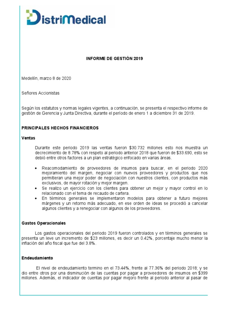 Informe de Gestion 2020 | PDF | Economias | Business