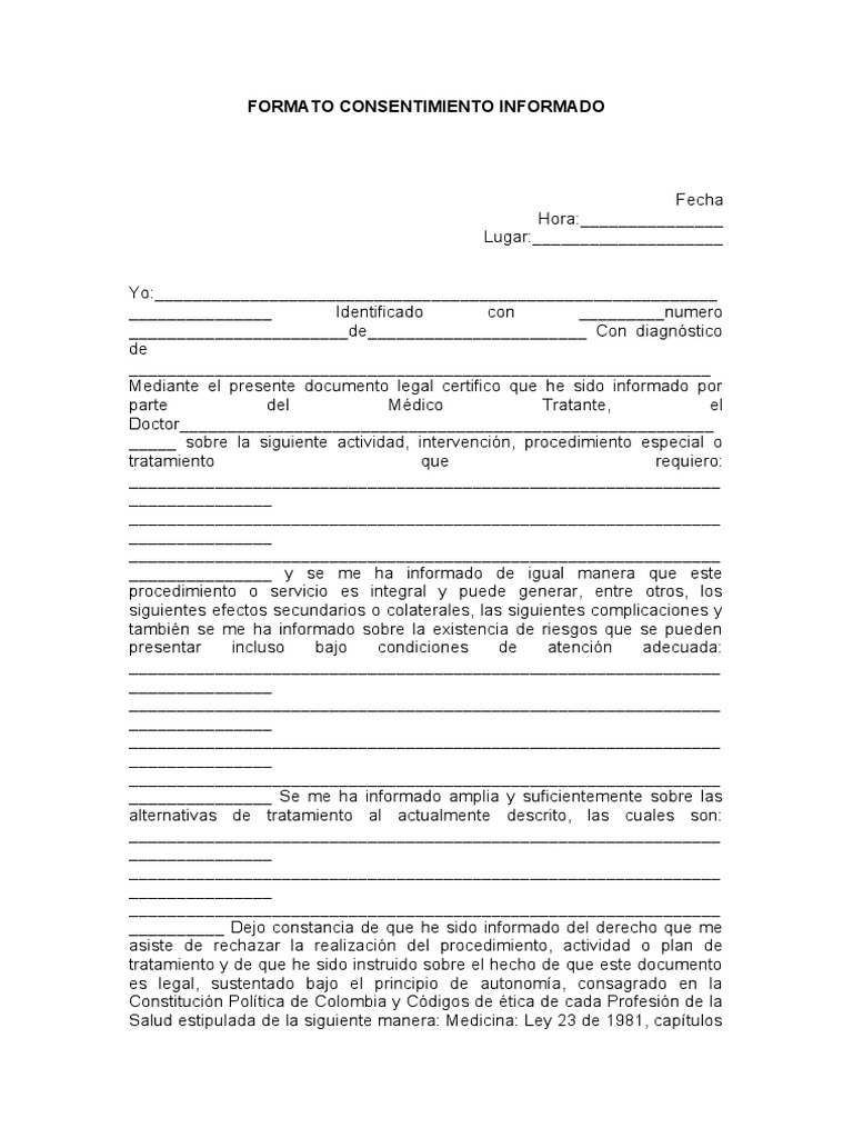 Formato de Consentimiento Informado | PDF | Consentimiento informado ...