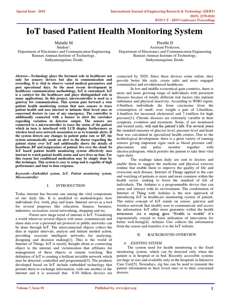 Iot Based Patient Health Monitoring System: Malathi M Preethi D | PDF ...