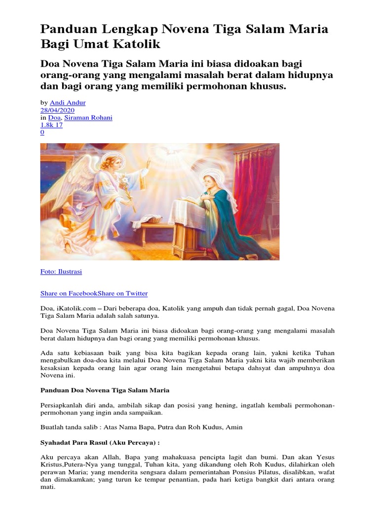 Panduan Novena Tiga Salam Maria | PDF