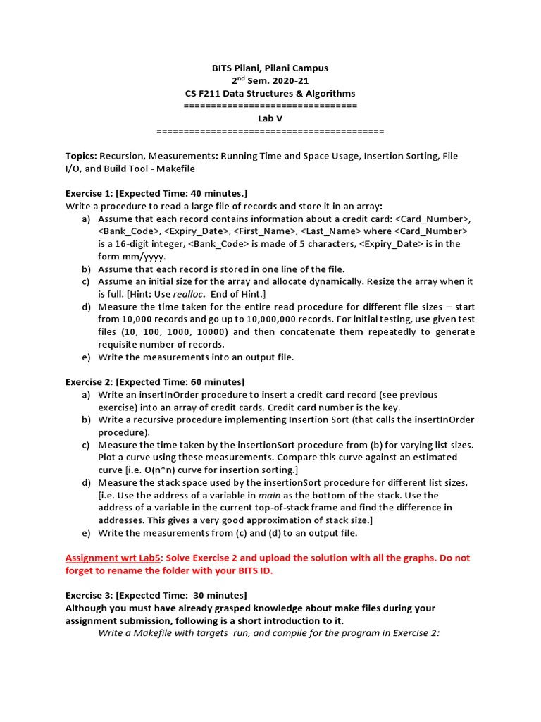 Measuring Performance Of File Input Insertion Sorting And Makefiles Pdf Computer File