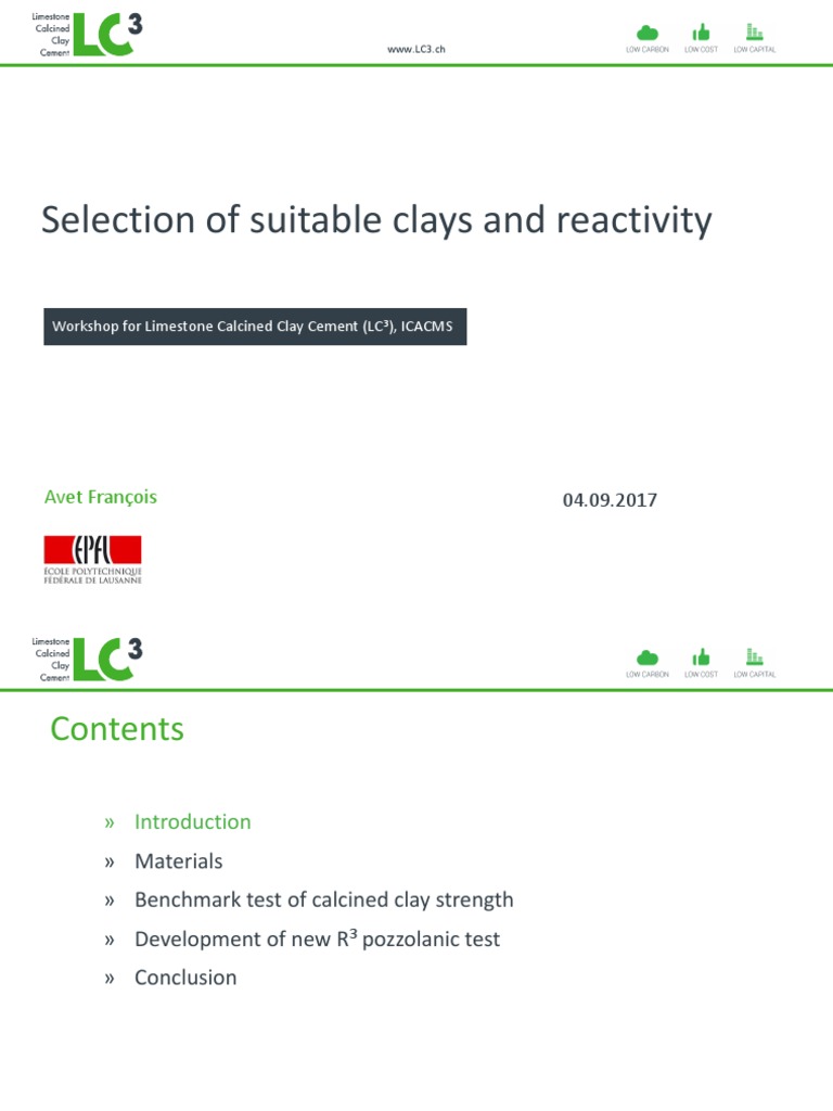 Selection of suitable clays and reactivity: A concise R3 test for LC3 ...