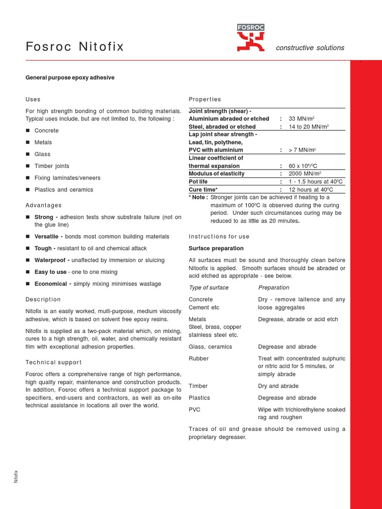 Fosroc Nitofix: Constructive Solutions | PDF | Adhesive | Materials