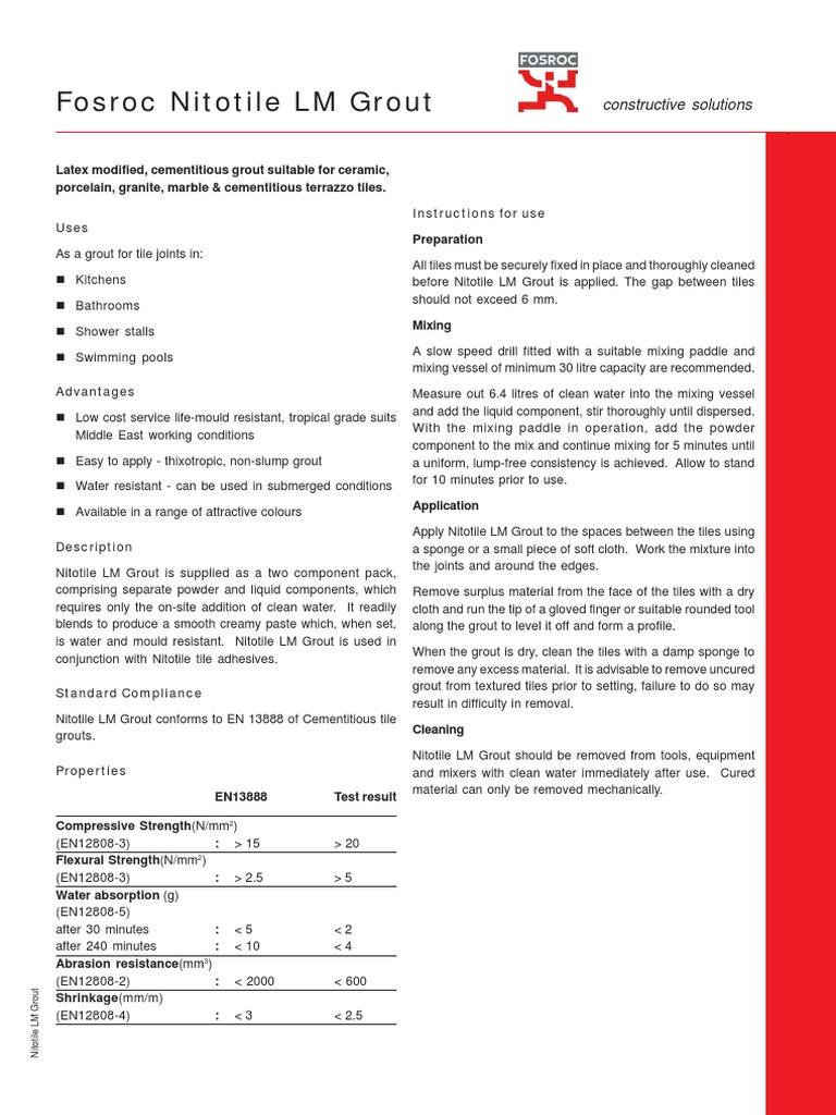 Nitotile LM Grout | PDF | Tile | United Arab Emirates