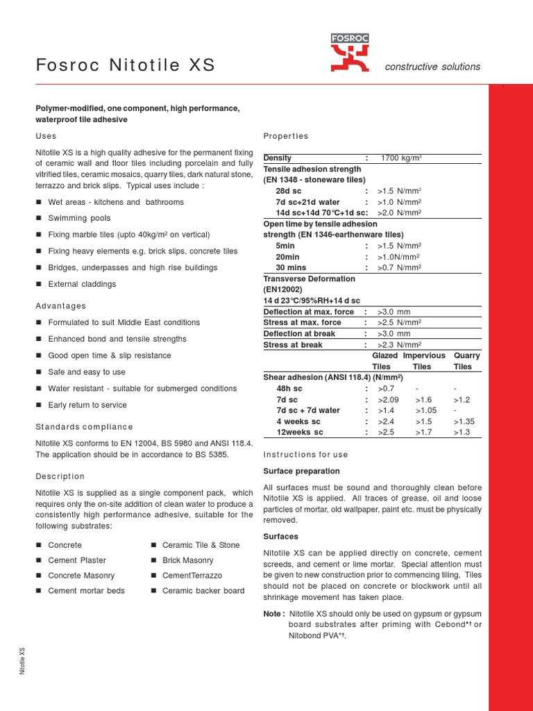 Nitotile Xs | PDF | Tile | Mortar (Masonry)