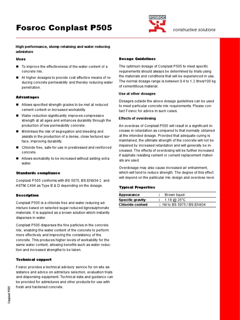 Fosroc Conplast P505: Constructive Solutions | PDF | Concrete | Materials