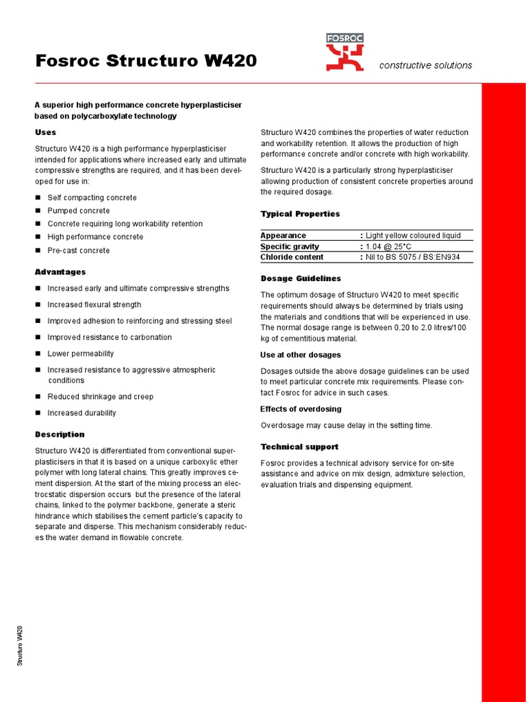 Fosroc Structuro W420: Constructive Solutions | PDF | Concrete | Materials
