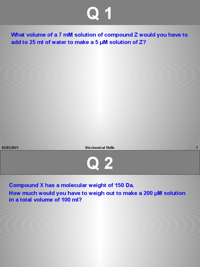 Biochemical Tutorial Calculation QUESTIONS | PDF | Biochemistry | Chemistry