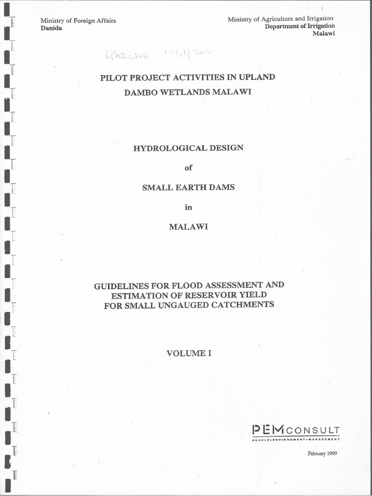 Hydrological Design of Small Earth Dams in Malawi | PDF