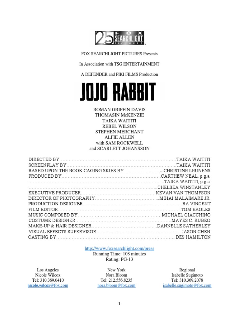 JOJO RABBIT Production Notes FINAL 1 | PDF | General Fiction