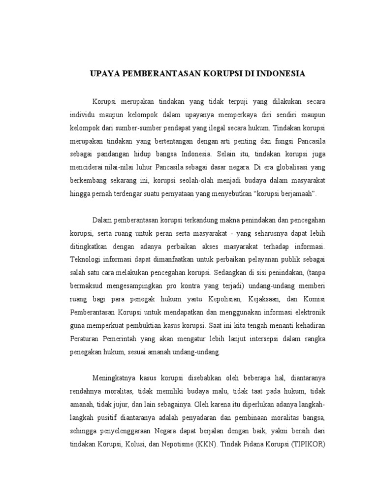 Resume Upaya Pemberantasan Korupsi Di Indonesia | PDF